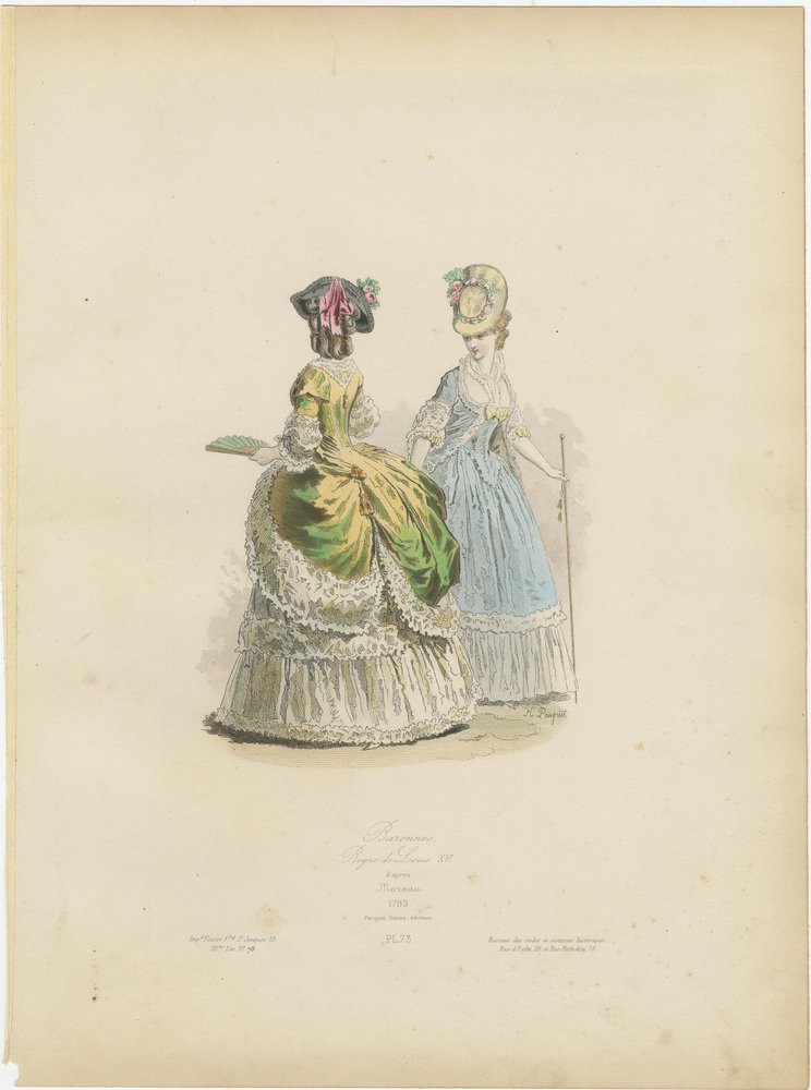 Pauquet, French Costumes with Floral Embellishments, 1816-1819, Prints, Set of 3 for sale at Pamono