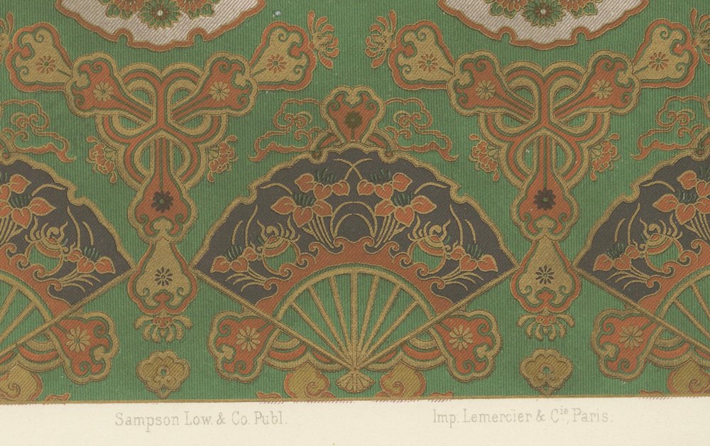 Japanese Fan Motif Textile Design, 1880s, Paper for sale at Pamono