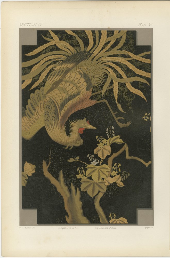 Japanese Phoenix in Flight, 1880s, Paper for sale at Pamono