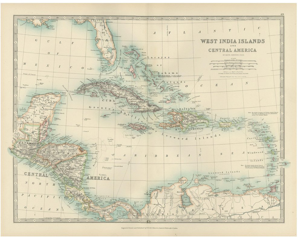Map of the West India Islands and Central America, 1903 for sale at Pamono