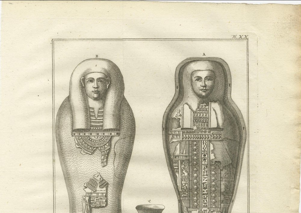 Egyptian Mummy and Sarcophagus with Canopic Jar, 1776, Paper for sale ...