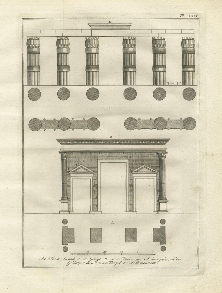 Pococke, Temple Portico and Columns at Antinoöpolis Architectural, 1776 ...