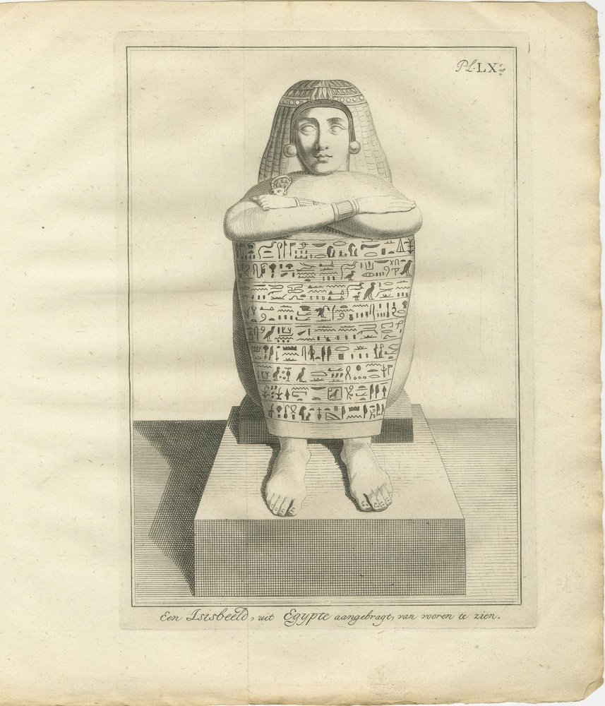 Egyptian Seated Scribe Statue with Hieroglyphs Front and Profile Views ...