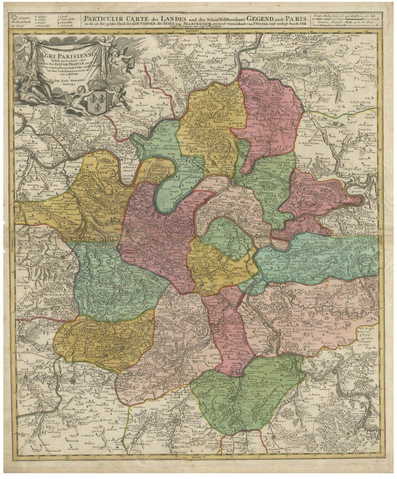 Antique Map of Paris and Its Surrounding Regions by Johann Homann ...