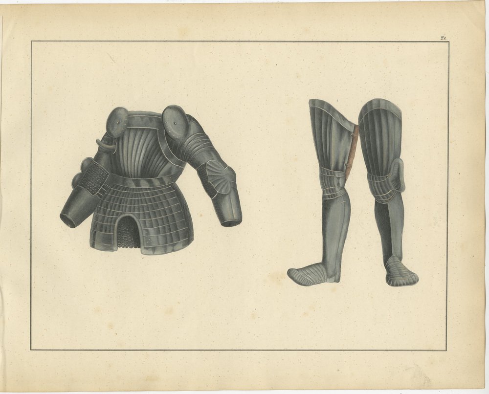 Medieval Plate Armor Components, 1842, Lithograph for sale at Pamono