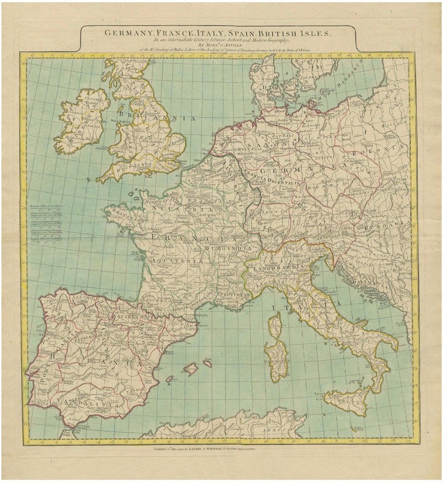 Map of Europe Highlighting Ancient and Modern Geographical Divisions ...