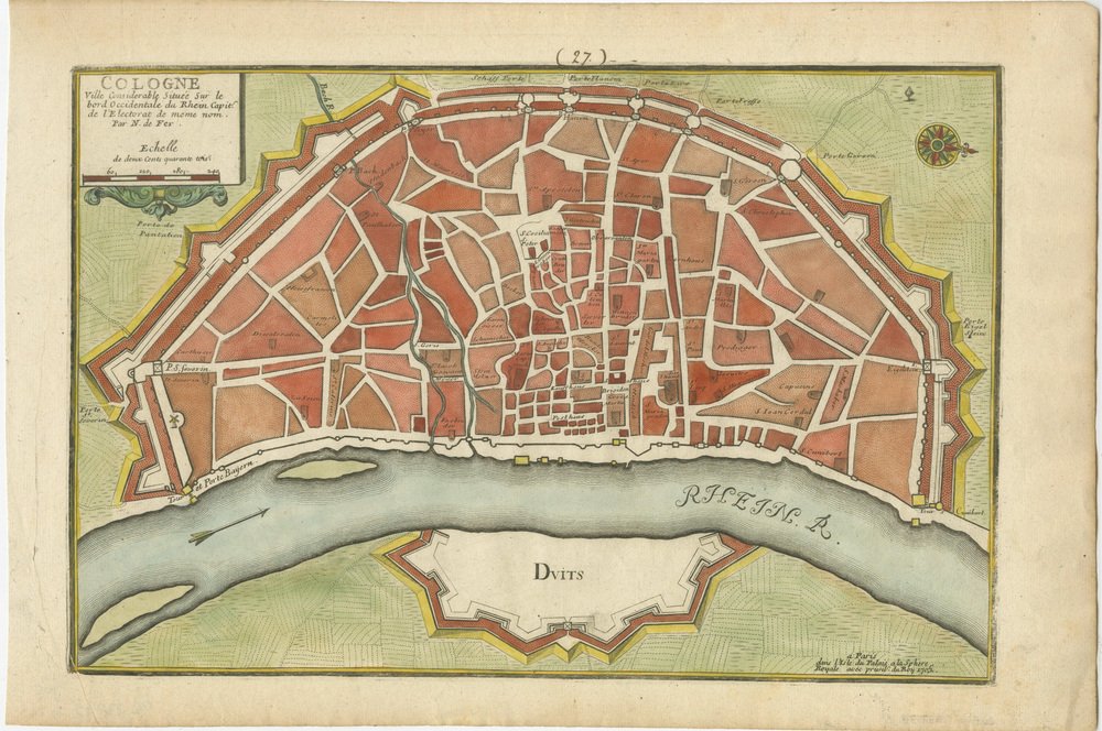 Hand-Colored City Plan of Cologne by Nicolas de Fer, 1705 for sale at ...