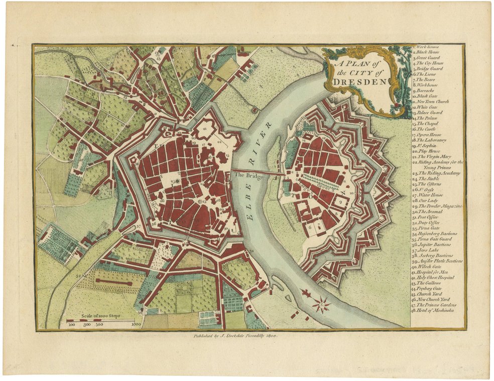 Antique Map of Dresden by J. Stockdale, 1800 for sale at Pamono