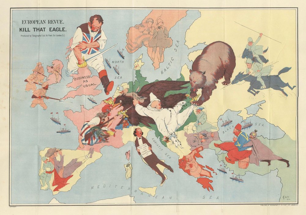 Wwi Satirical Cartoon Map by J.H. Amschewitz, 1914 for sale at Pamono