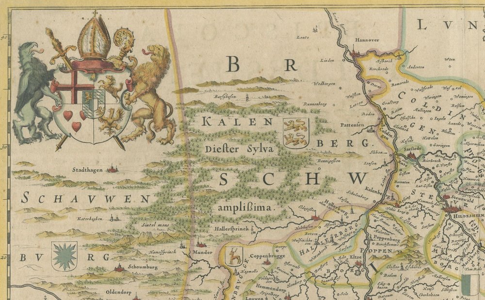 Bishopric of Hildesheim Map in Northern Germany by Willem & Joan Blaeu, 1645 for sale at Pamono