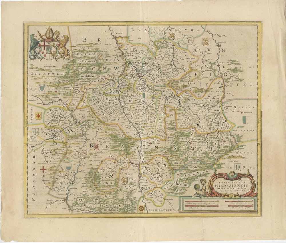 Bishopric of Hildesheim Map in Northern Germany by Willem & Joan Blaeu, 1645 for sale at Pamono