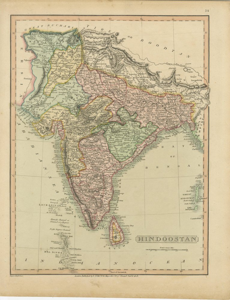 Map of Hindoostan British India by C. Smit, 1808 for sale at Pamono
