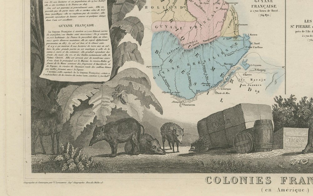 Map of French Colonies in the Americas, 1852 for sale at Pamono