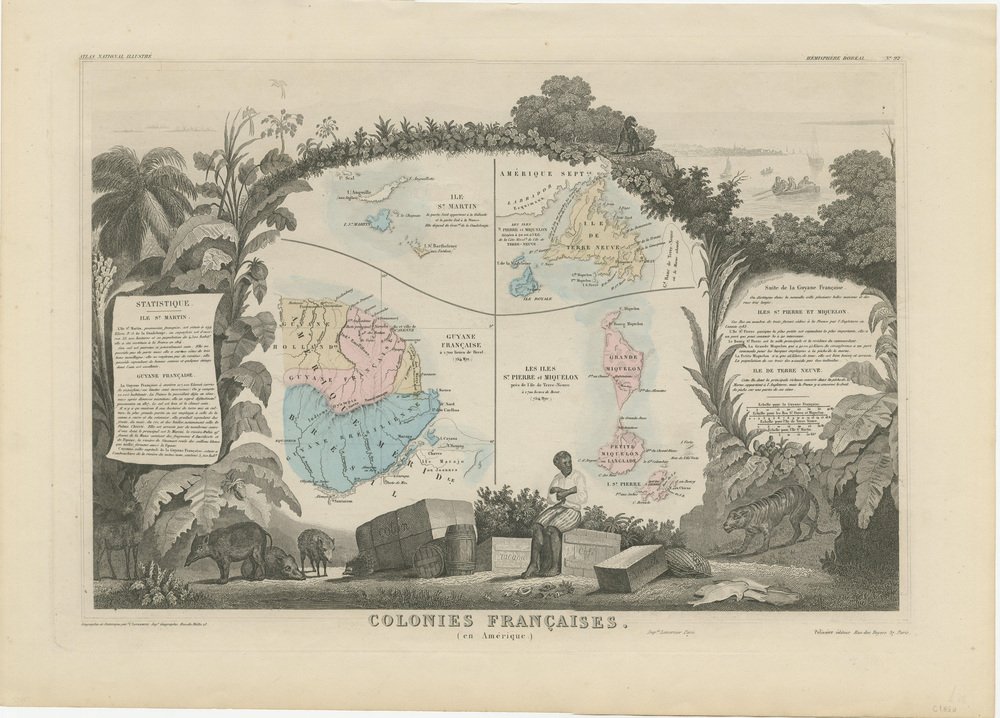 Map of French Colonies in the Americas, 1852 for sale at Pamono