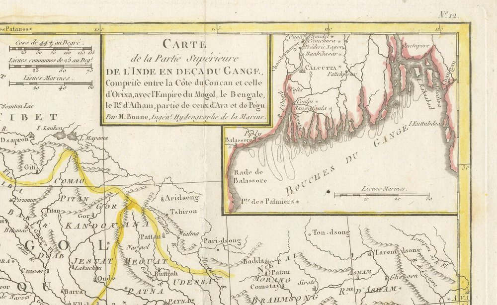 Map of India and Ceylon with Inset of Calcutta and the Ganges by Bonne ...