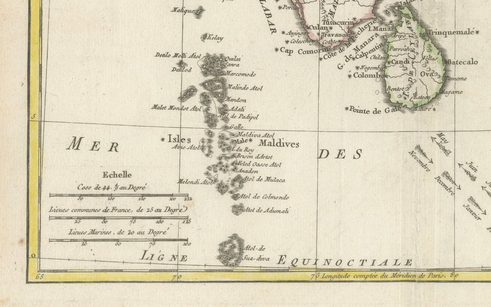 Map of India and Ceylon with Inset of Calcutta and the Ganges by Bonne ...