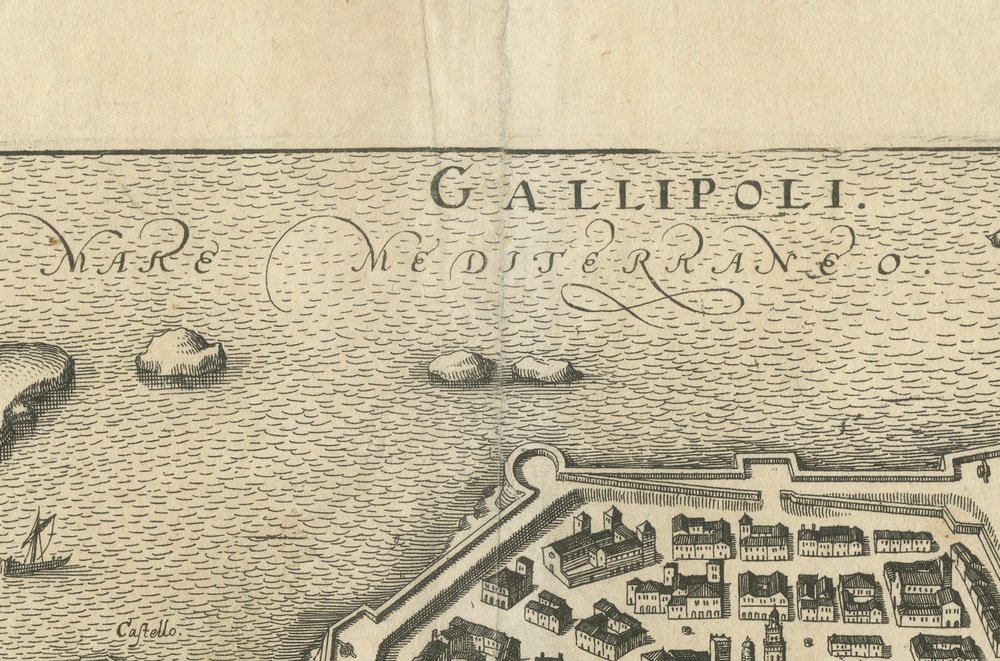 Birds-Eye View Map of Gallipoli by Mattheus Merian, 1688 for sale at Pamono