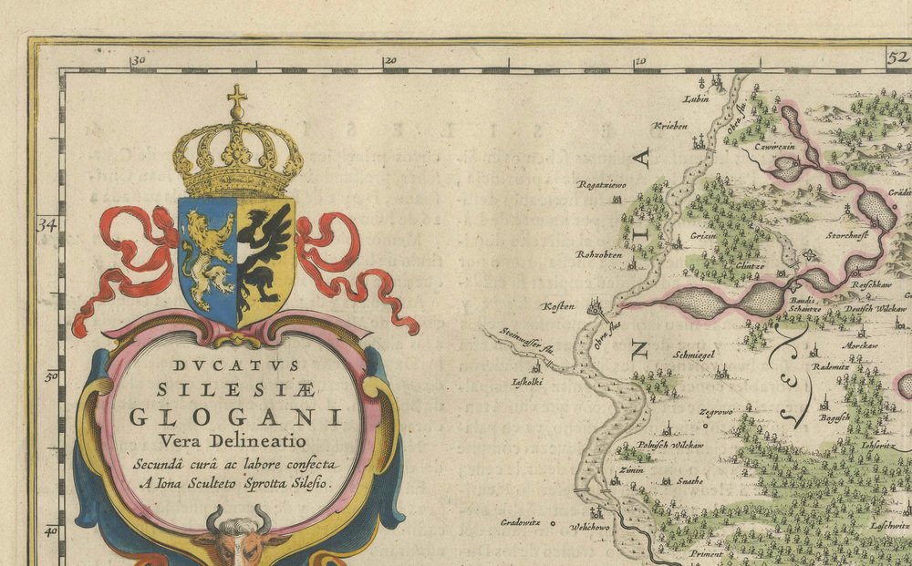 Map of Glogau and the Odra River Valley, 1659 for sale at Pamono