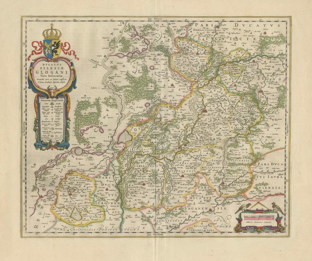 Map of Glogau and the Odra River Valley, 1659 for sale at Pamono