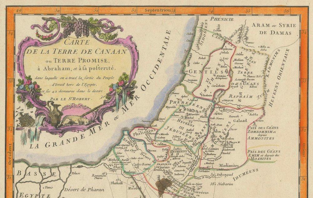 Map of the Holy Land of Canaan and the Twelve Tribes, 1750 for sale at ...