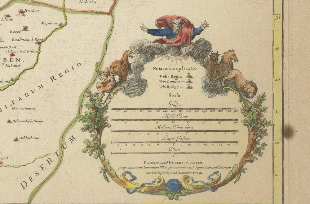 Antique Hand-Colored Map of the Holy Land and Twelve Tribes of Israel ...