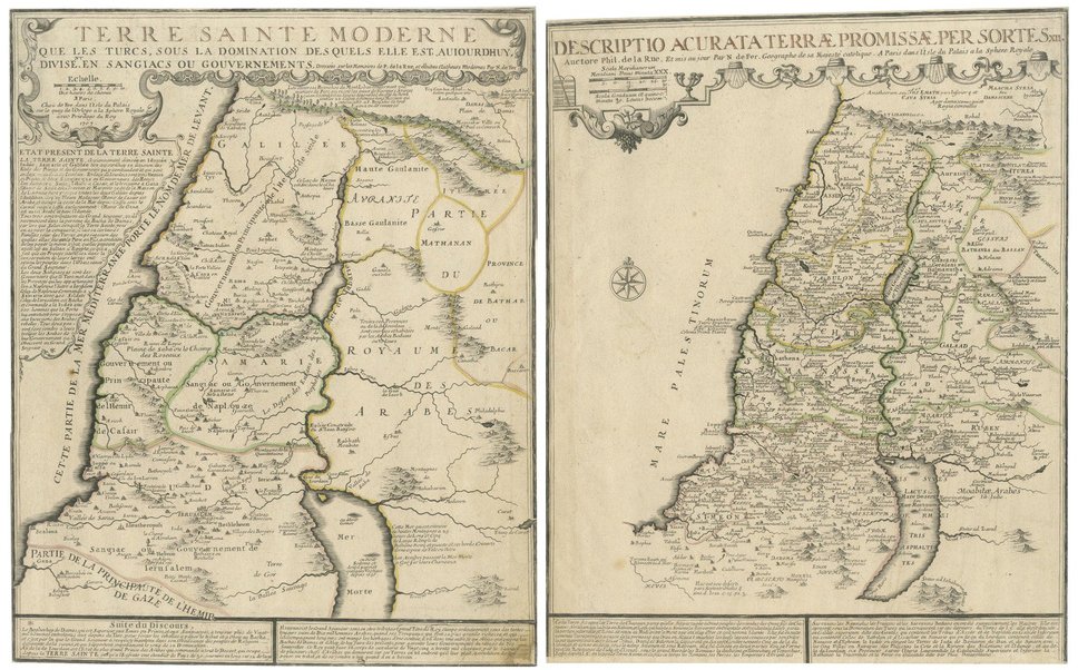 Maps of the Holy Ancient and Modern Land by De Fer and Danet, 1720, Set ...
