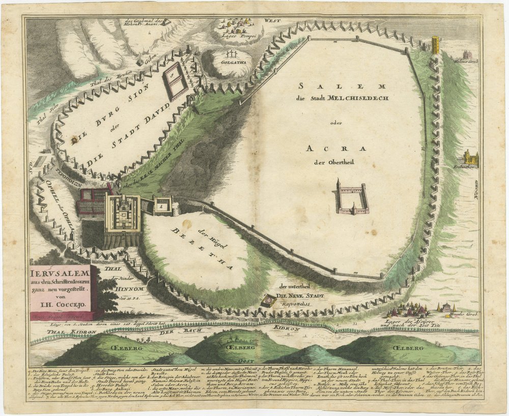 Antique Map of Jerusalem by Weigel after Josephus Writings, 1720s for ...