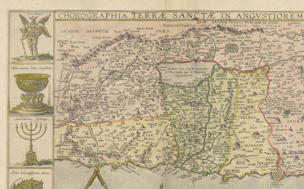 Map of the Holy Land with Insets of Jerusalem and Biblical Artefacts ...