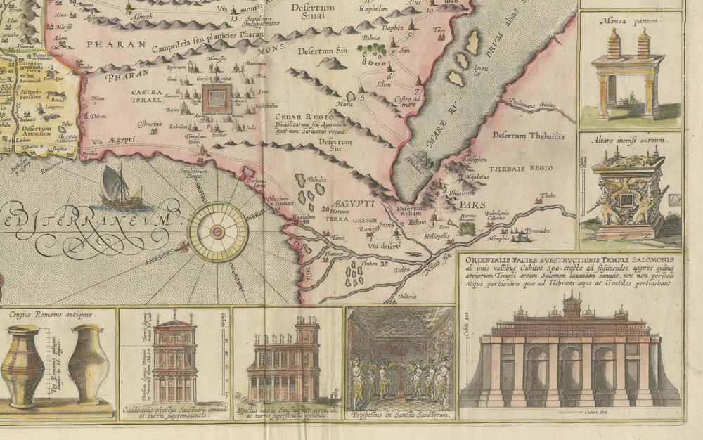 Map of the Holy Land with Insets of Jerusalem and Biblical Artefacts ...