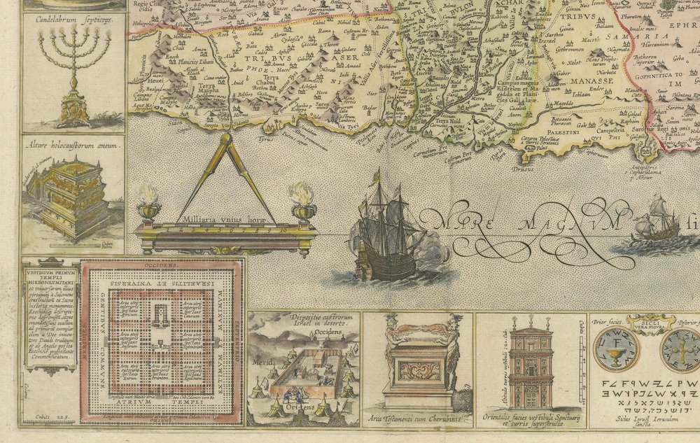 Map of the Holy Land with Insets of Jerusalem and Biblical Artefacts ...
