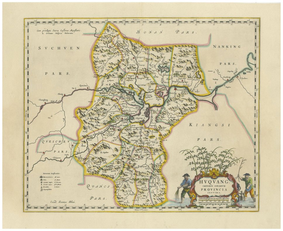 Antique Map of Hunan and Hubei Provinces by Blaeu, 1655 for sale at Pamono