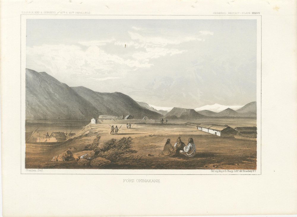 Fort Okinakane, Tinted Lithograph from the Pacific Railroad Survey ...