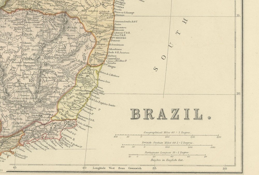Map of Brazil with Historic Borders, River Systems and Coastal Regions ...