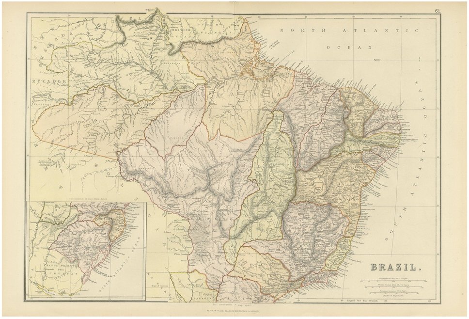 Map of Brazil with Historic Borders, River Systems and Coastal Regions ...