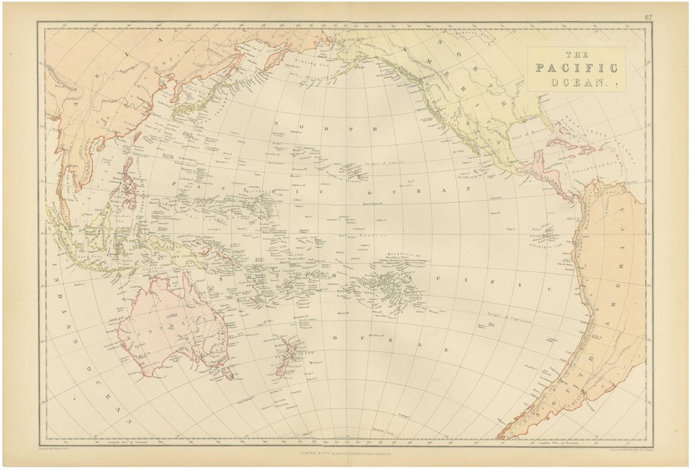 Map of the Pacific Ocean, 1882 for sale at Pamono
