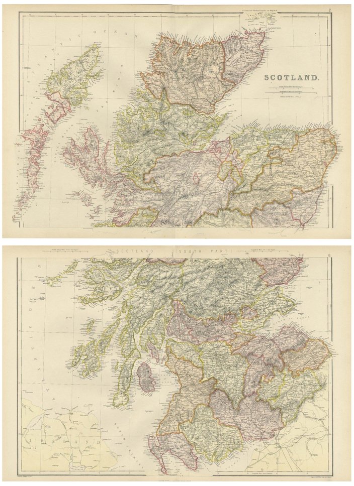 Die Highlands and Lowlands of Scotland Karte, 1882, 2er Set bei Pamono ...