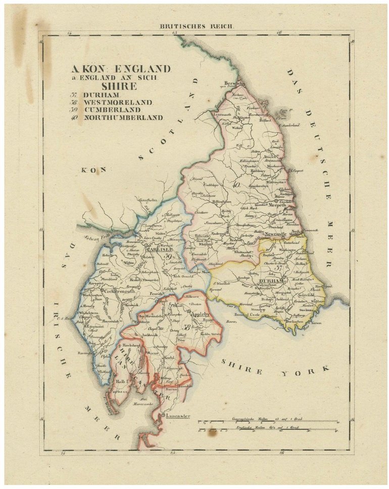 Map of Northern England and Durham, 1830, Paper for sale at Pamono