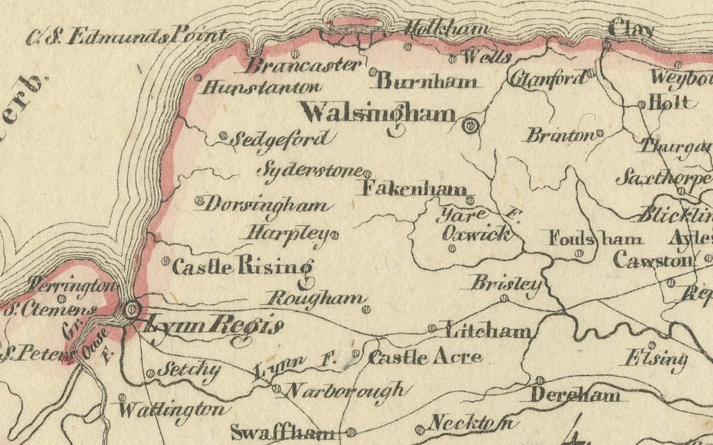 Antique Map of Eastern England with Suffolk, 1830 for sale at Pamono