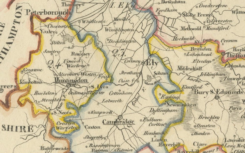 Antique Map of Eastern England with Suffolk, 1830 for sale at Pamono