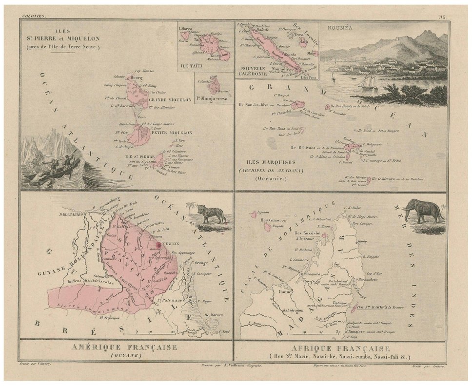 Antique Map of French Colonies La France, 1874 for sale at Pamono