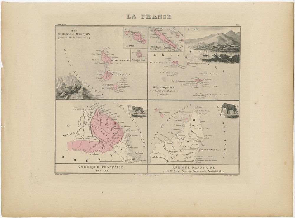 Antique Map of French Colonies La France, 1874 for sale at Pamono