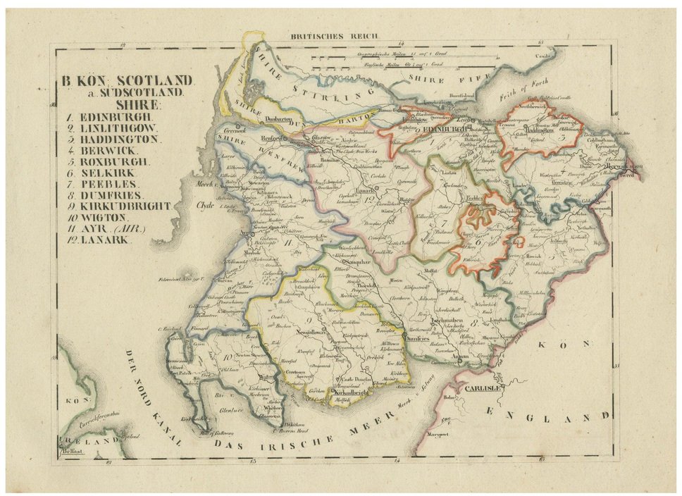 Antique Map of Southern Scotland with Edinburgh, 1830 for sale at Pamono