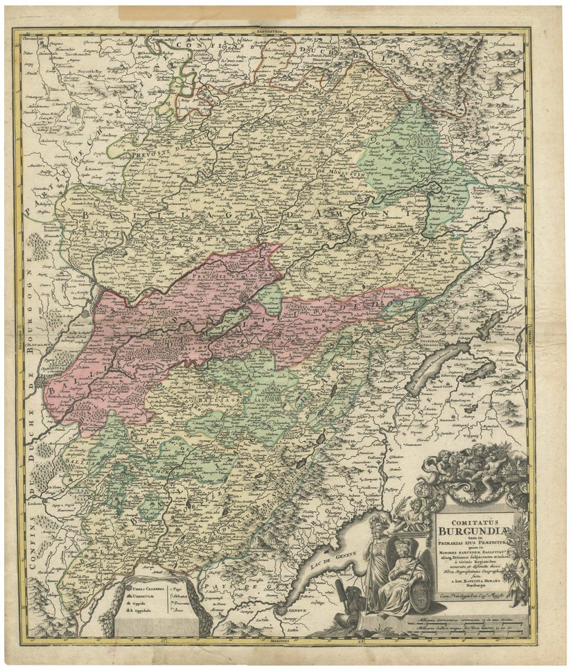 Antique Map of the County of Burgundy by Johann Baptist Homann, 1710 ...