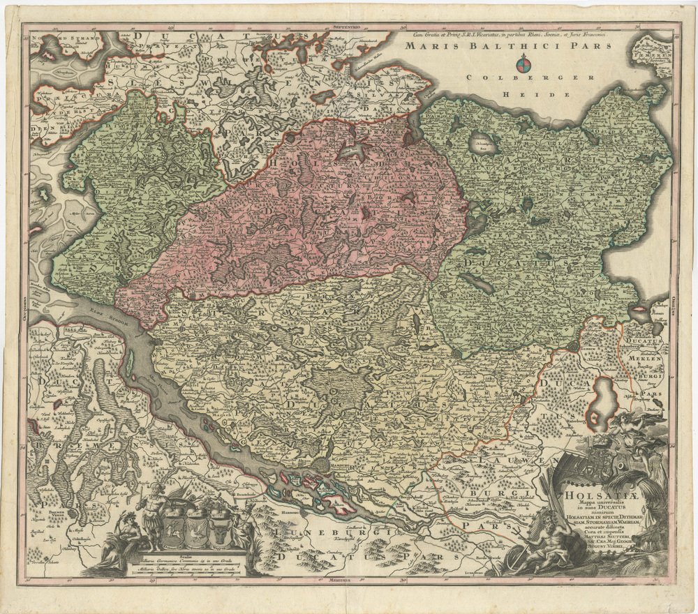 Historical Map of Holstein by Matthias Seutter, 1730 for sale at Pamono