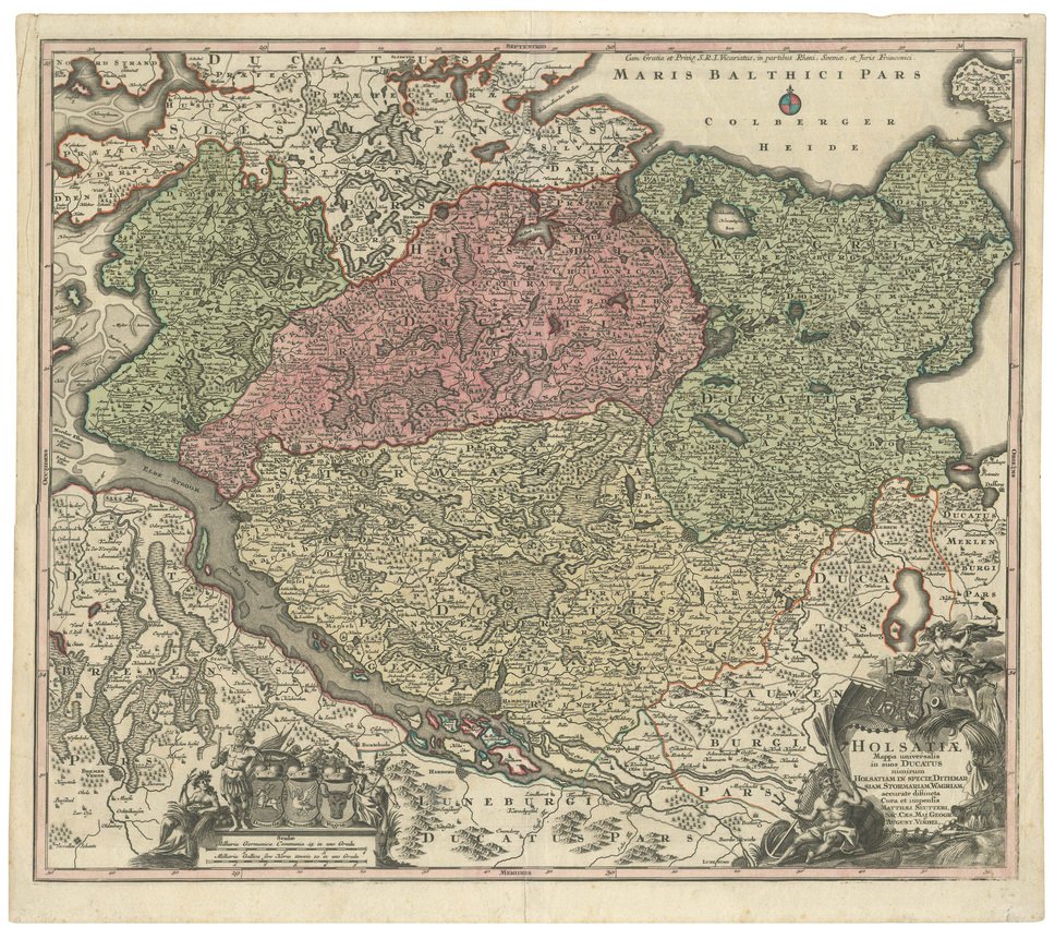 Historical Map of Holstein by Matthias Seutter, 1730 for sale at Pamono