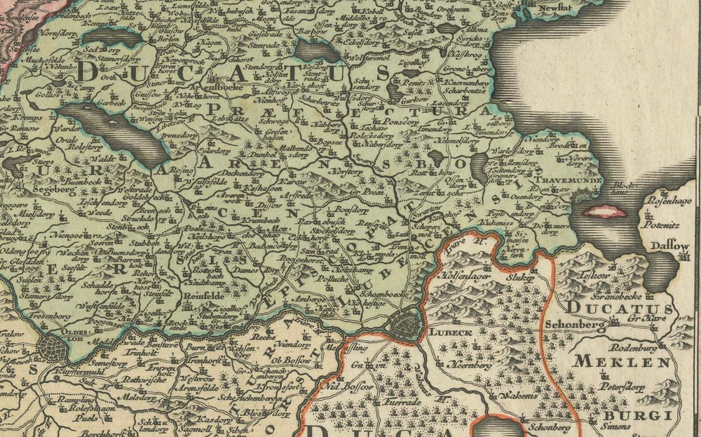 Historical Map of Holstein by Matthias Seutter, 1730 for sale at Pamono