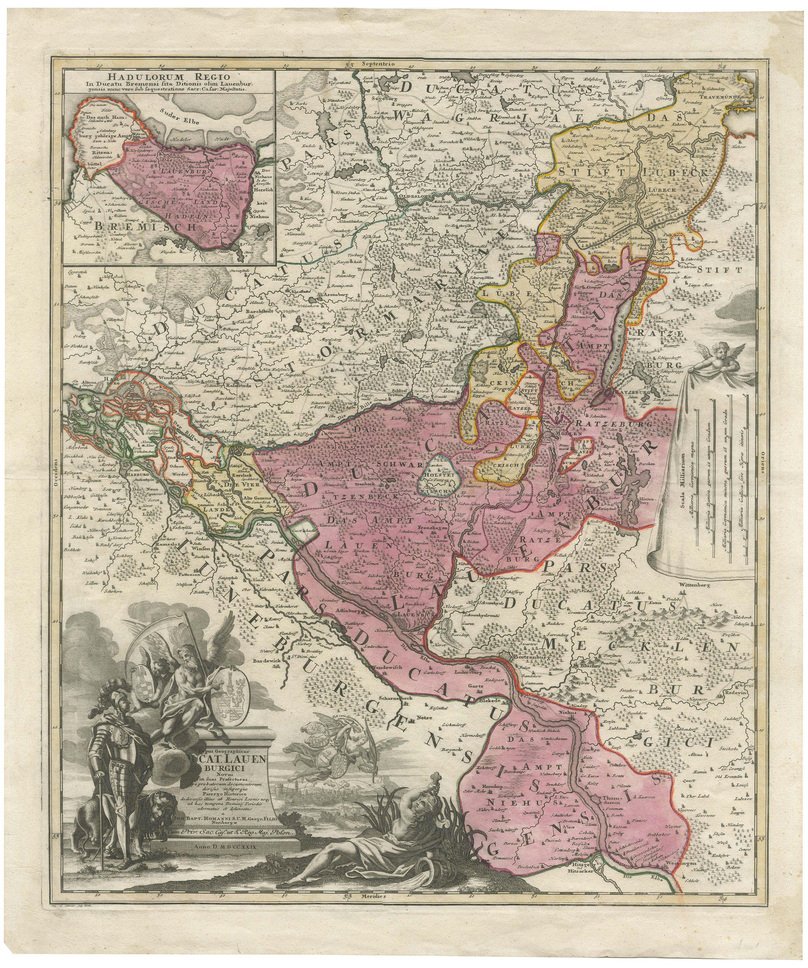 Historical Map of the Duchy of Lauenburg by Johann Baptist Homann, 1720 ...