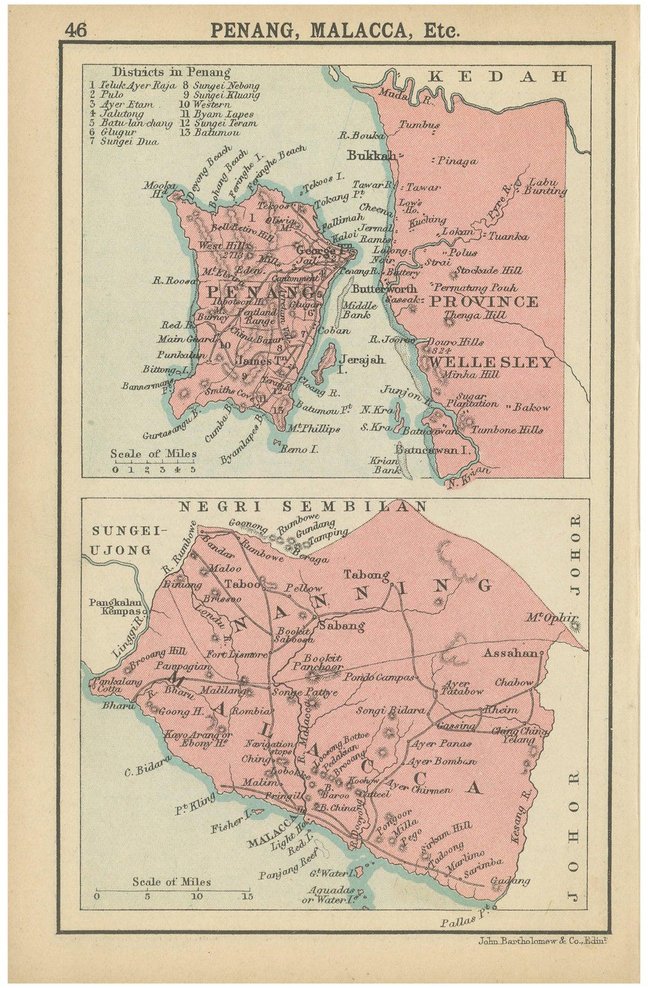 Miniature Map of Penang and Malacca and Negri Sembilan by John ...