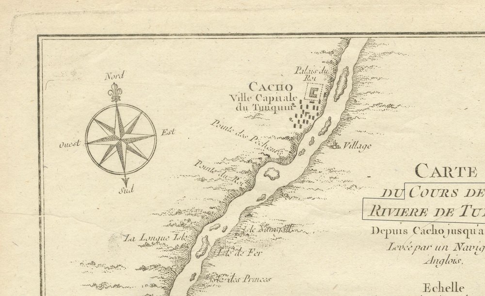 1750 Bellin Map of the Red River (Tonkin River) and Hanoi, Vietnam for ...
