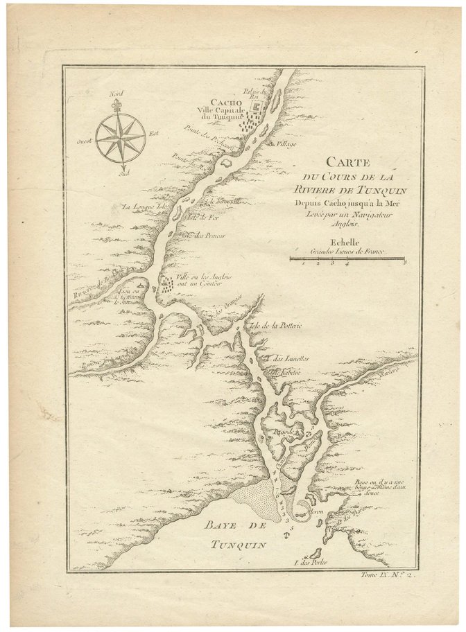 1750 Bellin Map of the Red River (Tonkin River) and Hanoi, Vietnam for ...